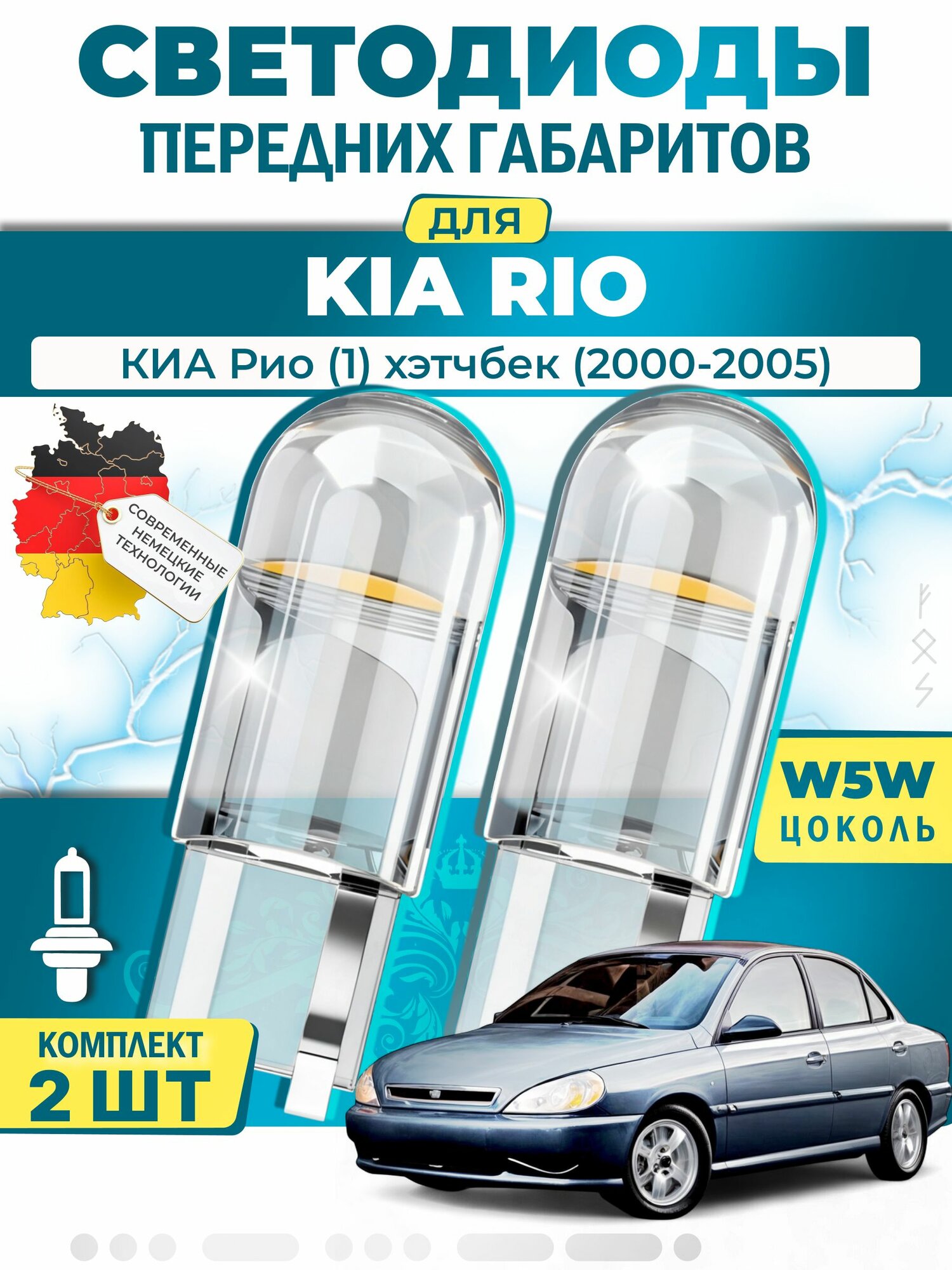 Лампы светодиодные габаритные для KIA RIO I Hatchback / КИА Рио (1) хэтчбек (2000-2005), W5W ( LED - белый свет 5000k ) (комплект 2шт)