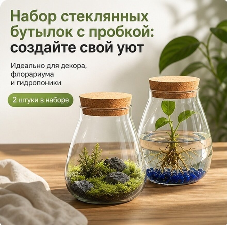Коричневый стеклянный бутылек с пробкой из пробкового дерева для микросцены, набор из 2 штук