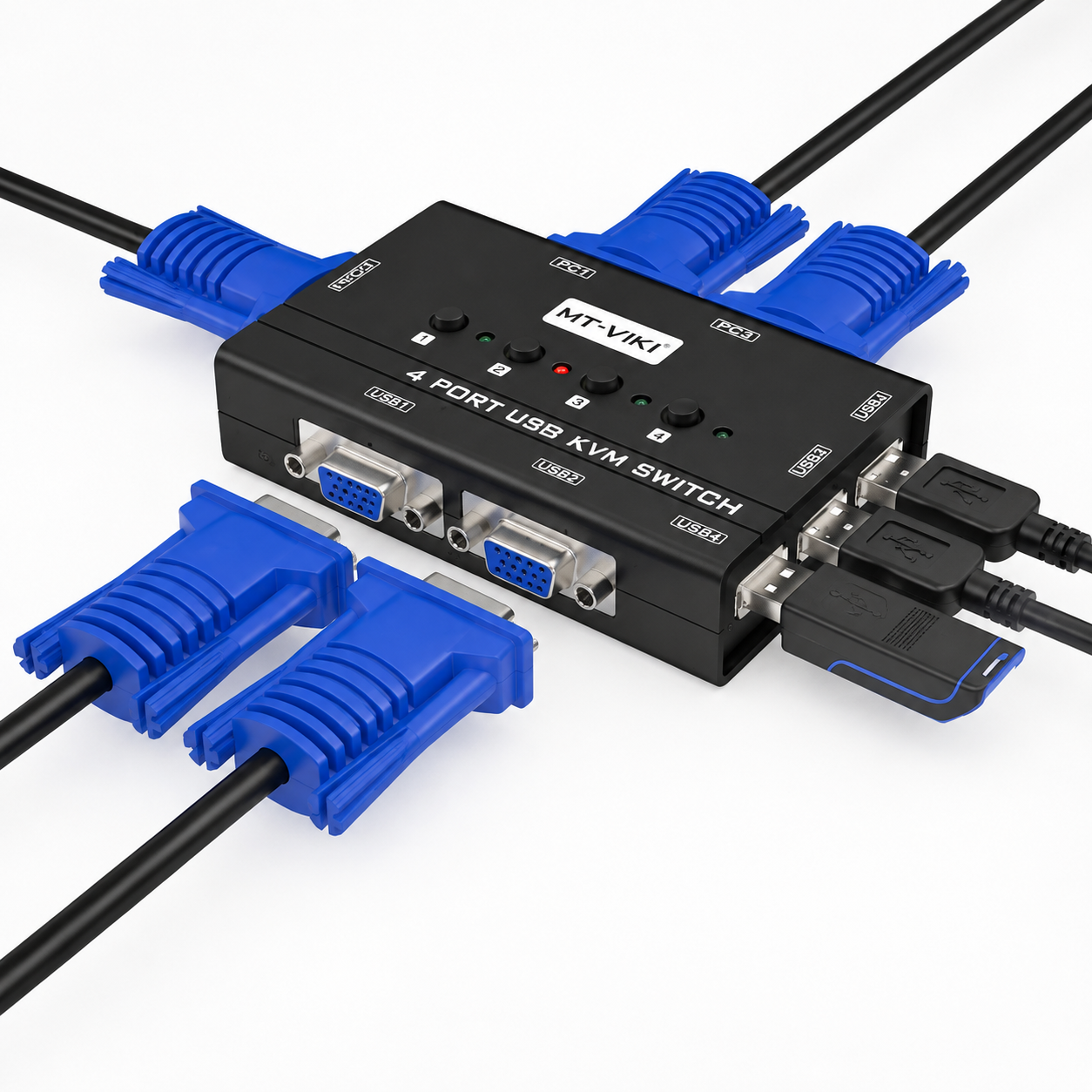 KVM-переключатель VGA 4 ПК 1 монитор USB 2.0, черный, 10.2×6.5×2.6 см