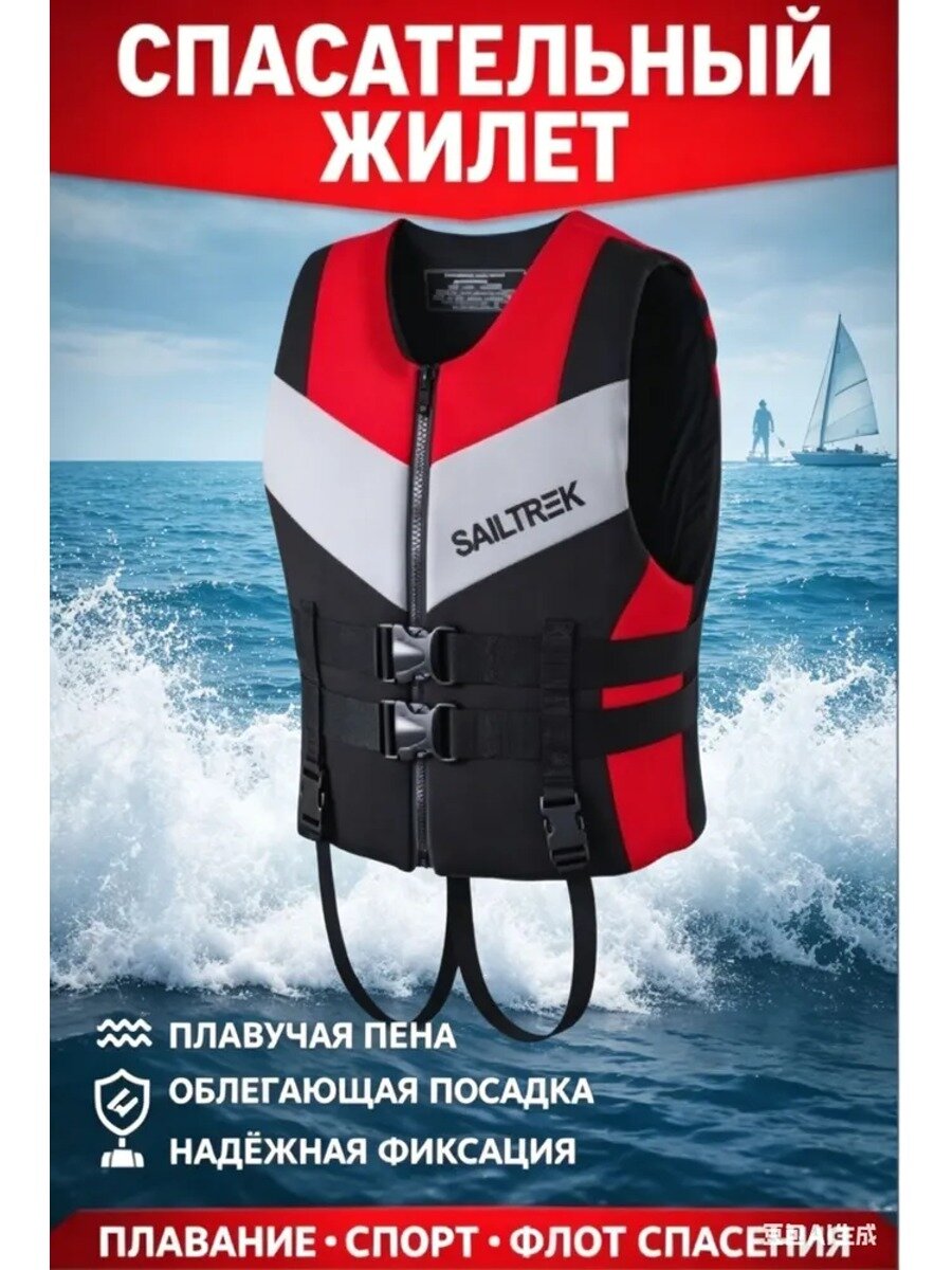 Спасательный жилет размер XXL, красный, неопрен, макс. нагрузка 95