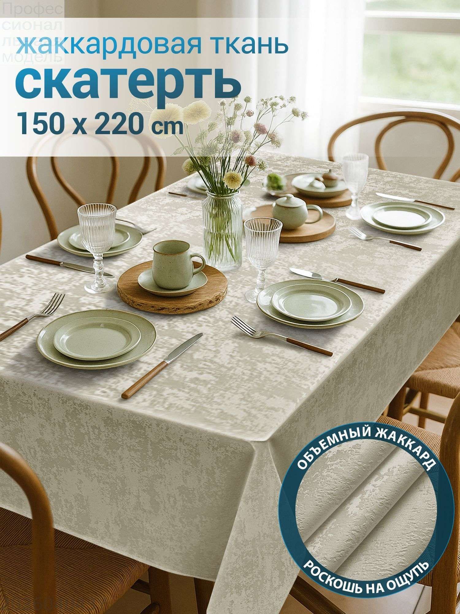 Скатерть 150x220 см полиэстер светло-бежевый