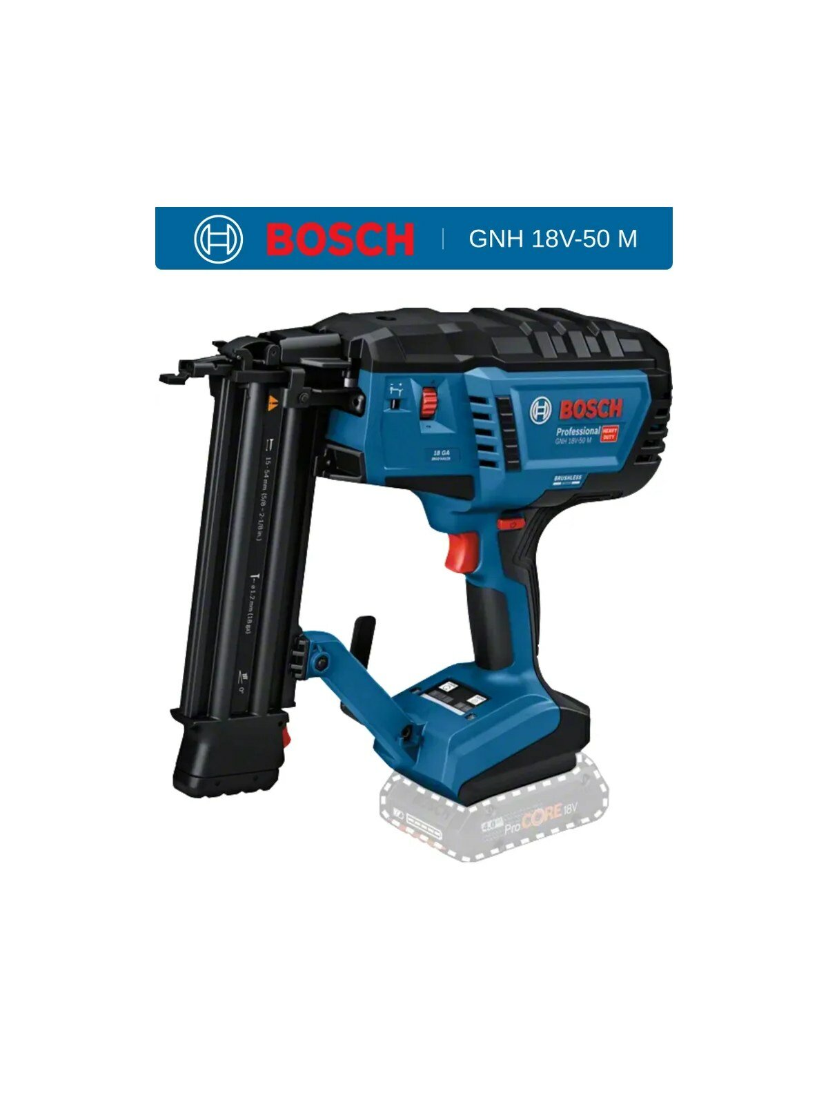 Аккумуляторный гвоздезабиватель Bosch GNH 18V-50 M Professional, бесщеточный мотор, минимальная отдача, эргономичное управление, без АКБ и ЗУ, арт. 0601482400