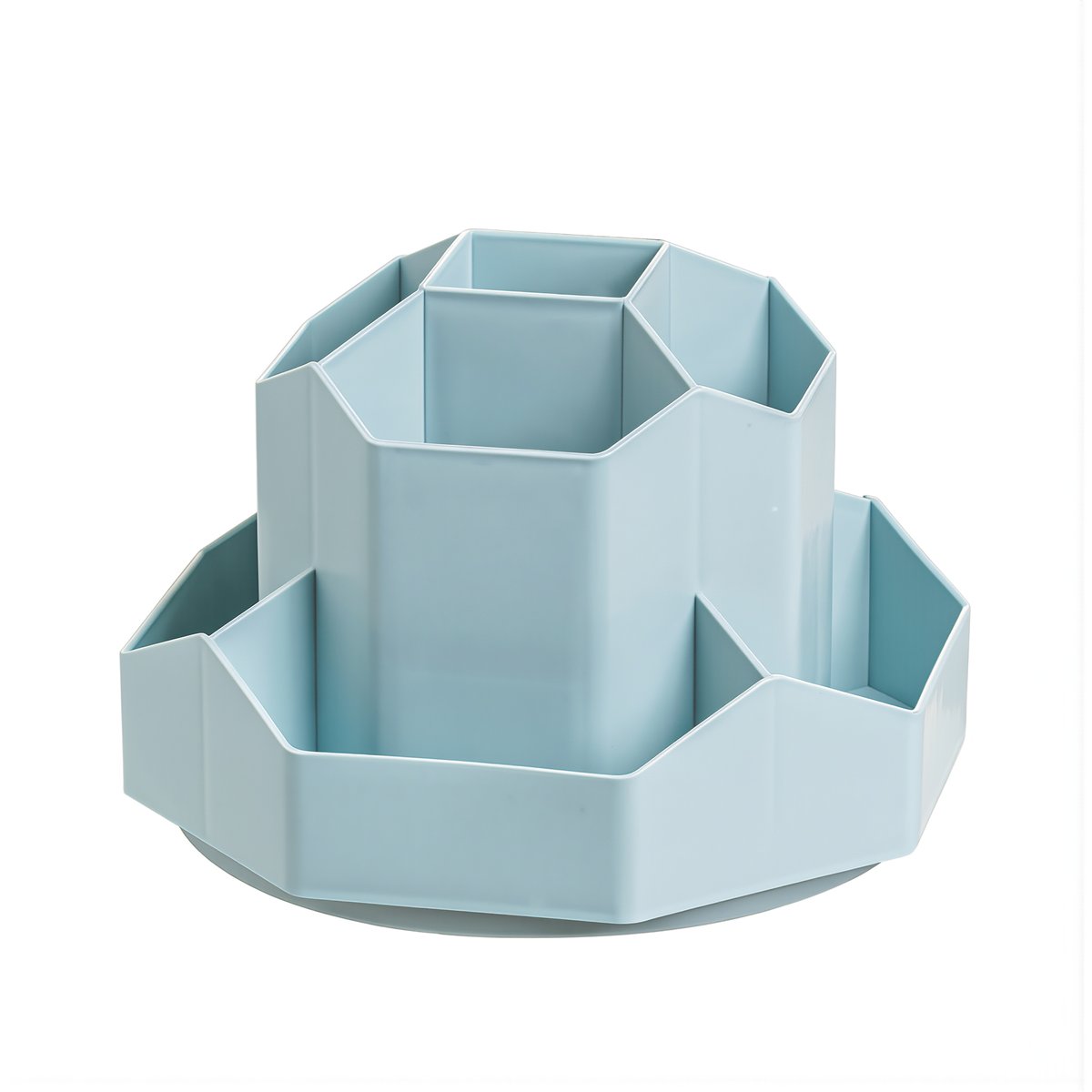 Вместительный вращающийся органайзер для канцтоваров девять ячеек 360 градусов пластиковый бежевый