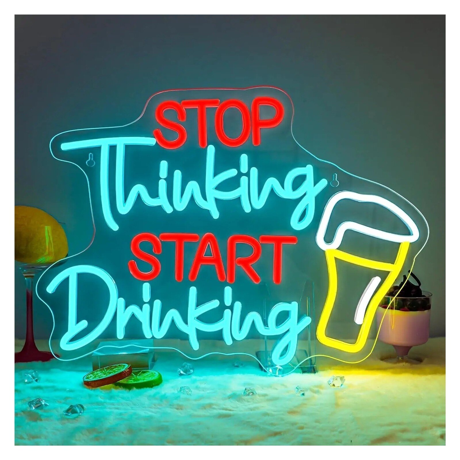 Светодиодная Неоновая Вывеска"Stop Thinking Start Drinking" 43x32.5cm