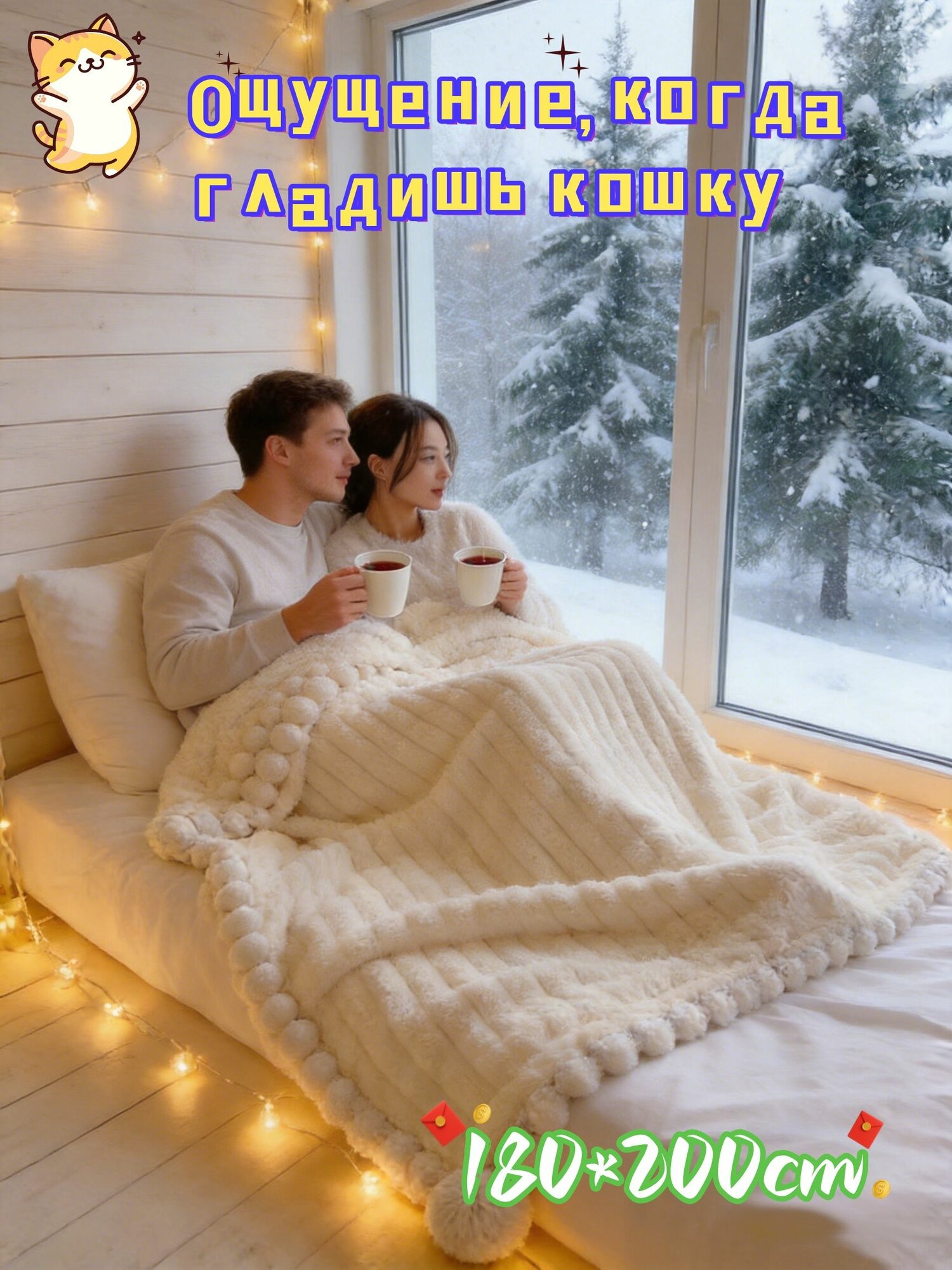 Плед из искусственного меха, 180 200 см, двусторонний, тёплый, для дивана и сна