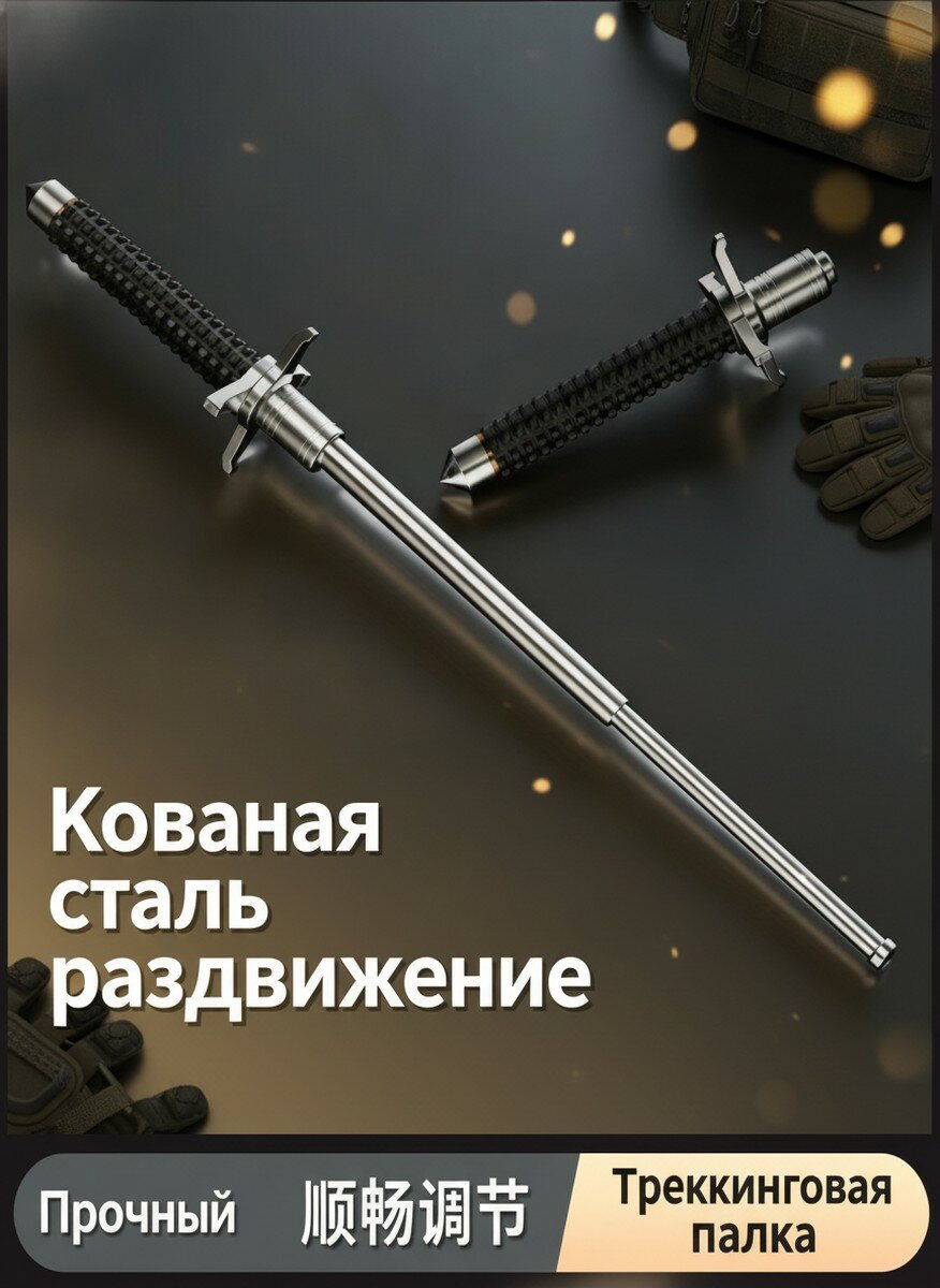 Трекинговая телескопическая палка 102 см вес 1050 г черный, Регулировка длины 36-102 см, Комплект с чехлом и ремешком