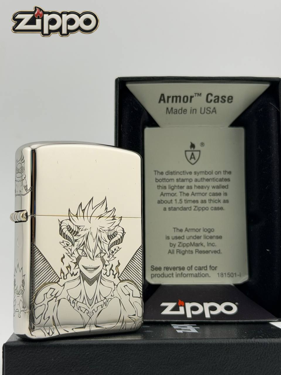 Зажигалка Zippo Чёрный клевер — Аста Демон, Black Clover, двусторонняя гравировка