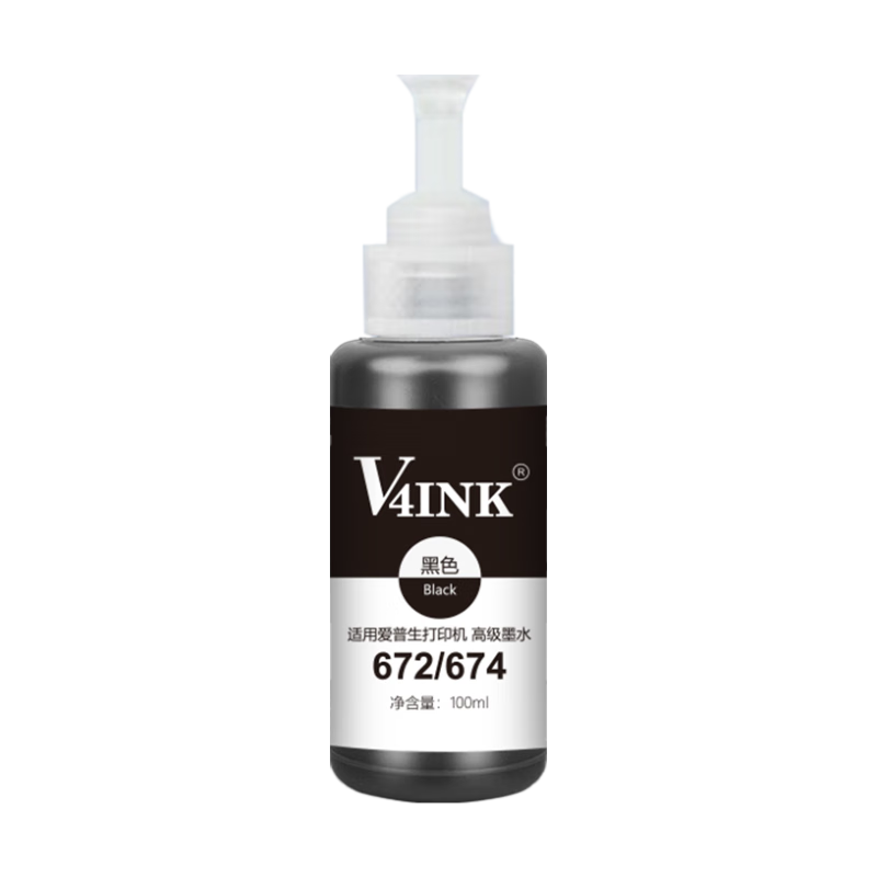 Чернила для принтера V4INK 672 Black, совместимые с Epson L360 L310 L380 L1300 L565 L383 L455 L485 L313 L351 100 мл