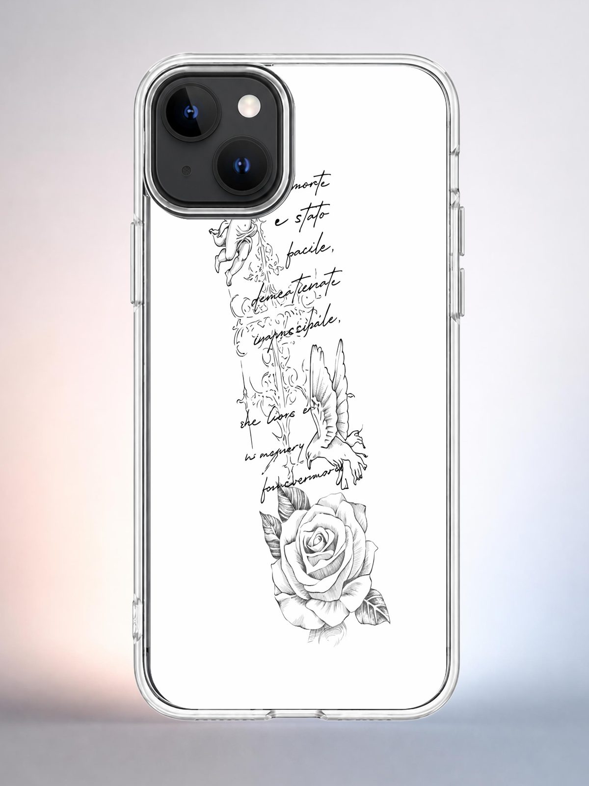 Прозрачный чехол на iPhone 13 ангел роза винтаж