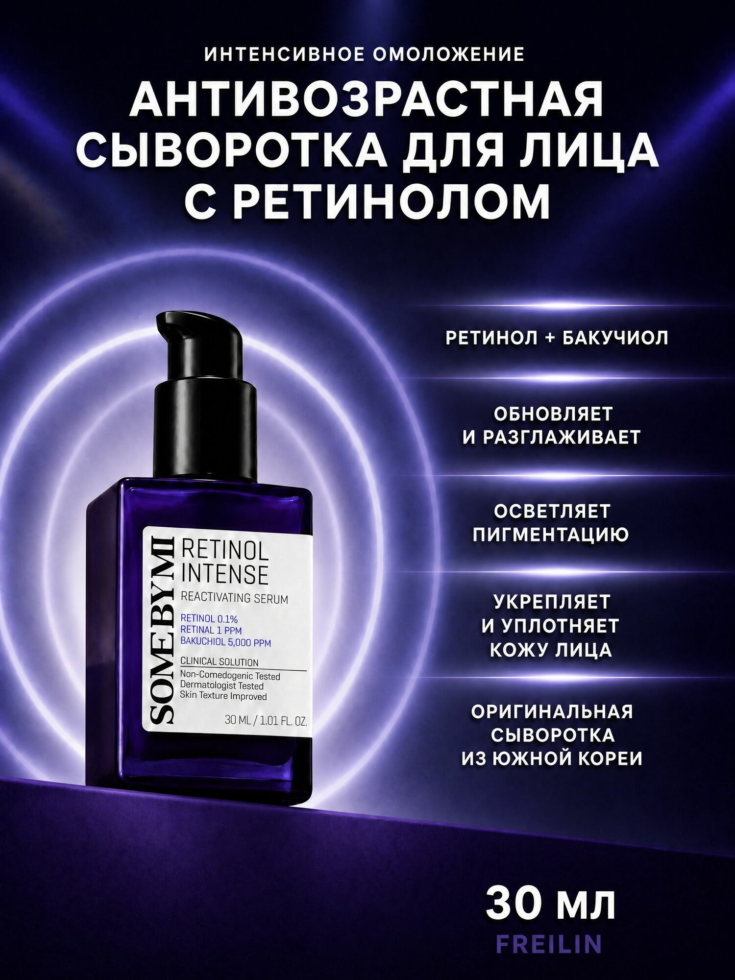 SOME BY MI RETINOL INTENSE REACTIVATING SERUM Антивозрастная сыворотка для лица с ретинолом 30 мл