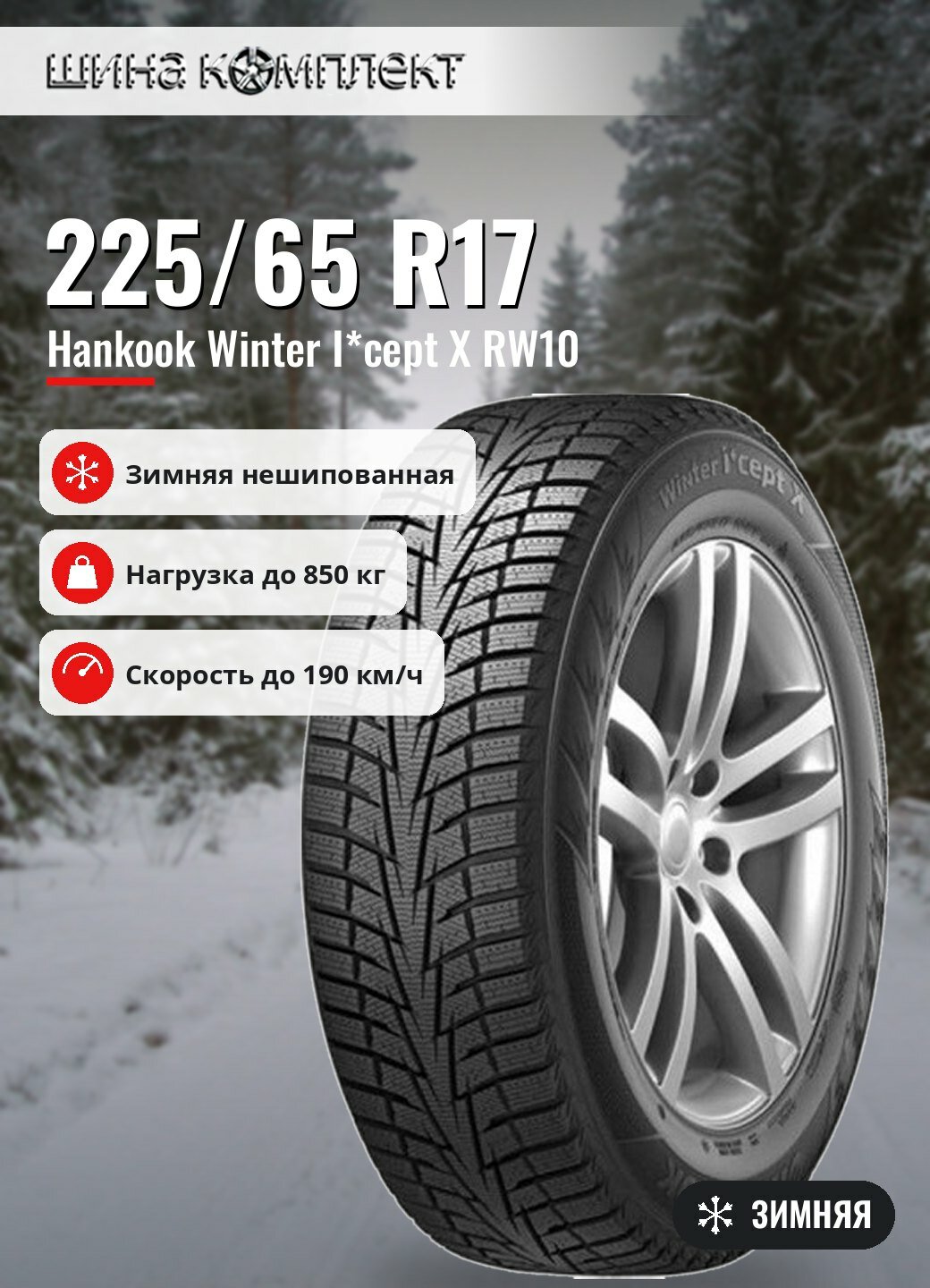 Автомобильная шина Hankook Winter I*cept X RW10 225/65 R17 102T зимняя для легкового автомобиля