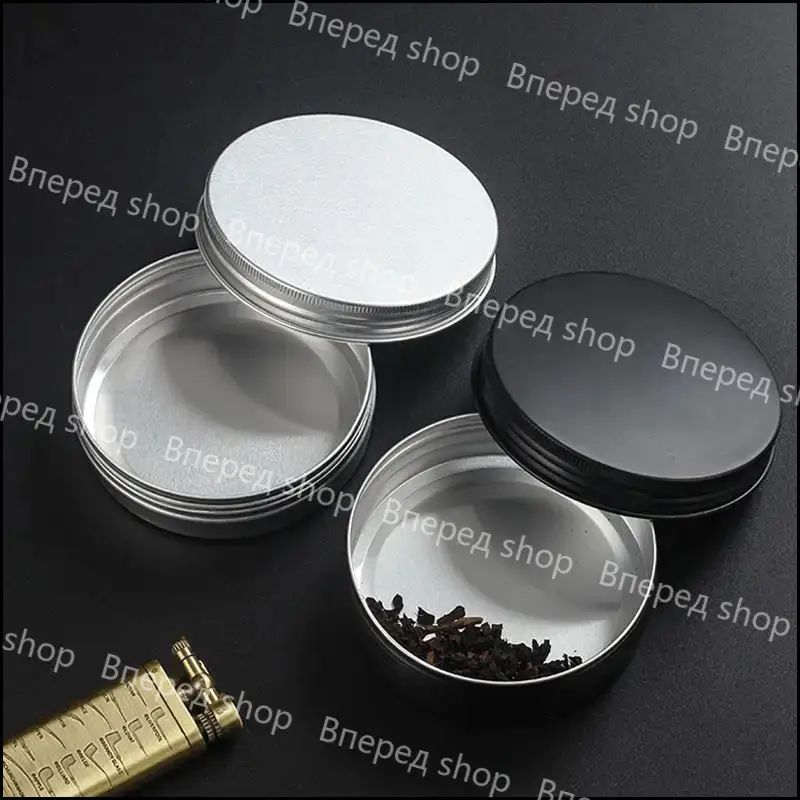 Цилиндрическая металлическая табакерка 100 мл с резьбой, бамбуковая крышка, 58x28 мм
