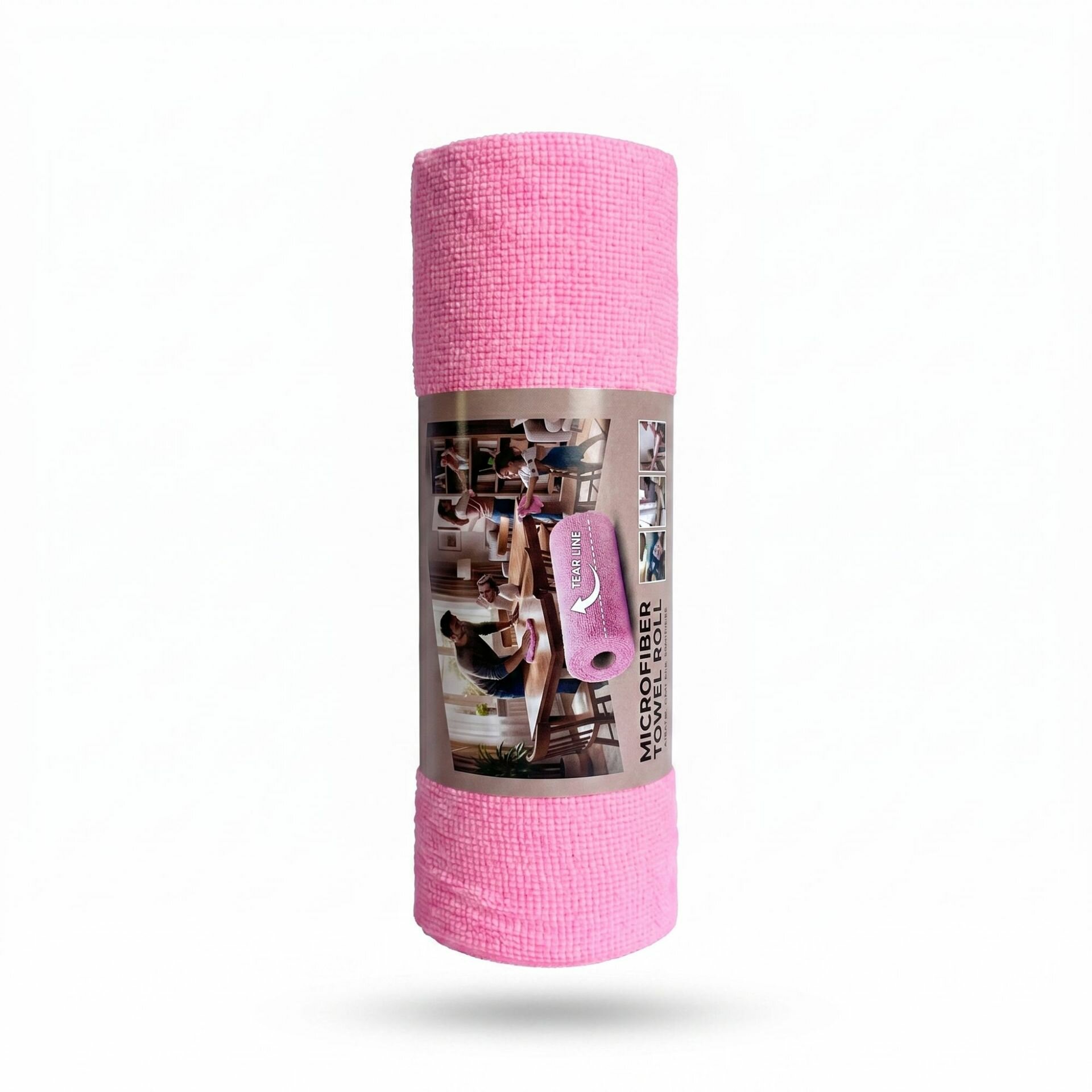 Disposable kitchen wiper towel roll 30x30cm, tear-off full polyester pink cleaning cloth, absorbent, 20 sheets/roll