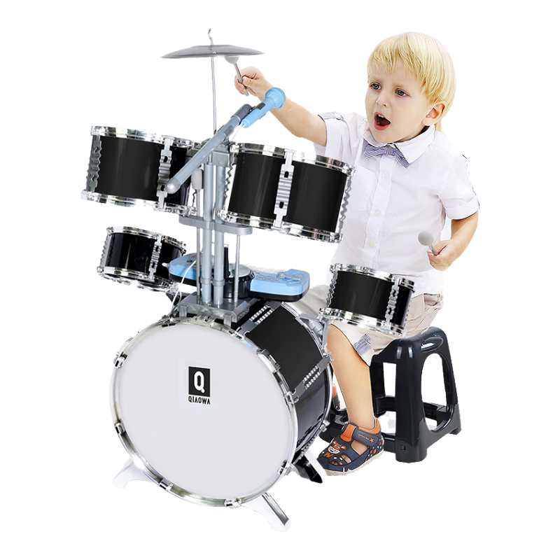 Набор барабанов для начинающих детей 3-6 лет с DJ комплектом крупных джазовых барабанов Цвет：5 барабанов 1