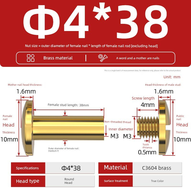 Бронзовые заклепки 4 мм диаметр х 38 мм длина, 10 мм диаметр головки, круглая головка, 2 комплекта