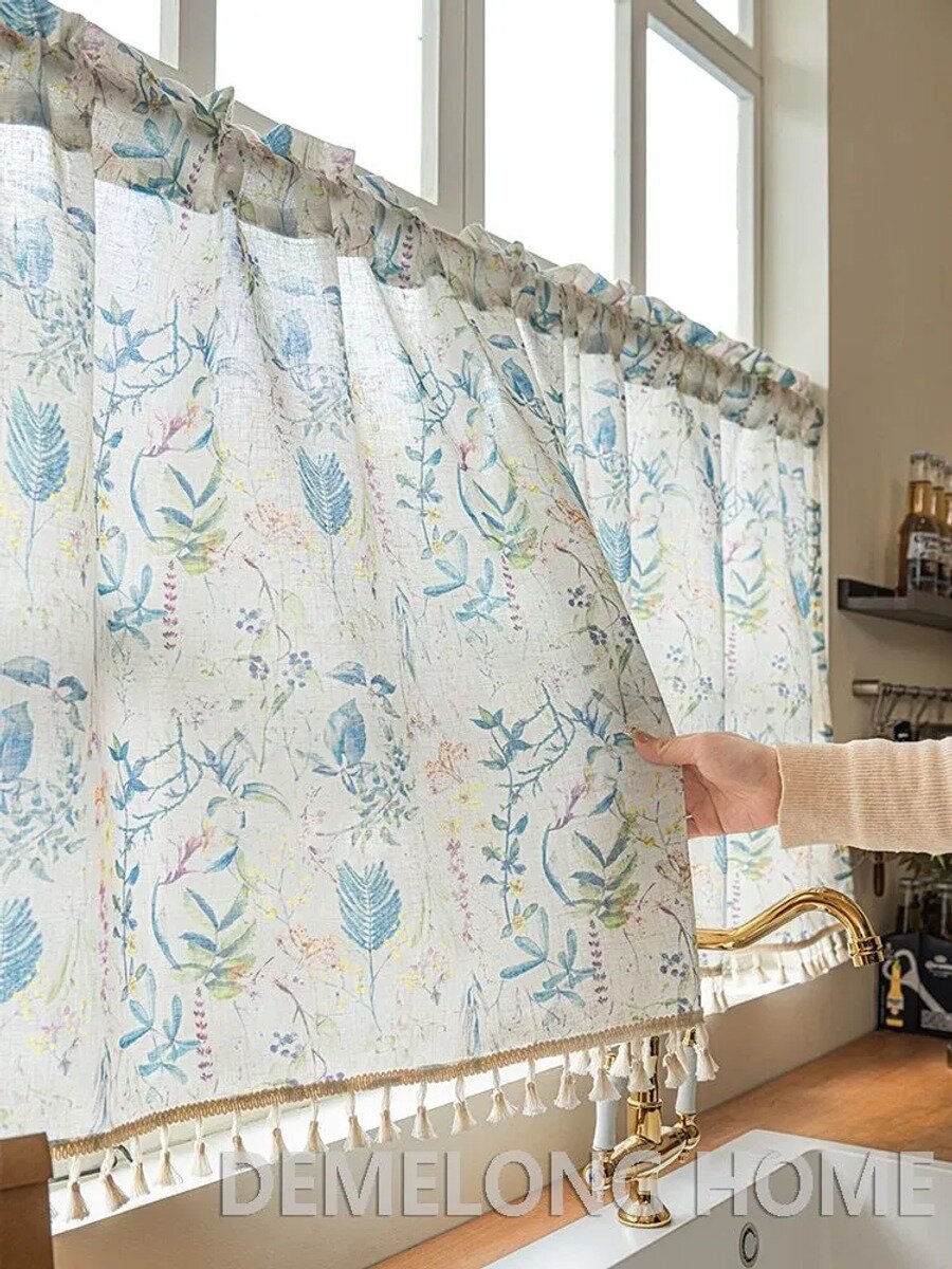 Штора-кафе 120х120 см, полиэстер, крепление кулиска, светло-голубой, 1 гардина