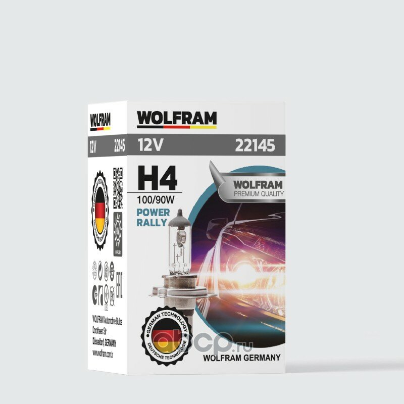 Лампа 12v h4 100/90w p43t wolfram halogen bulb 1 шт. картон 22145 WOLFRAM 22145