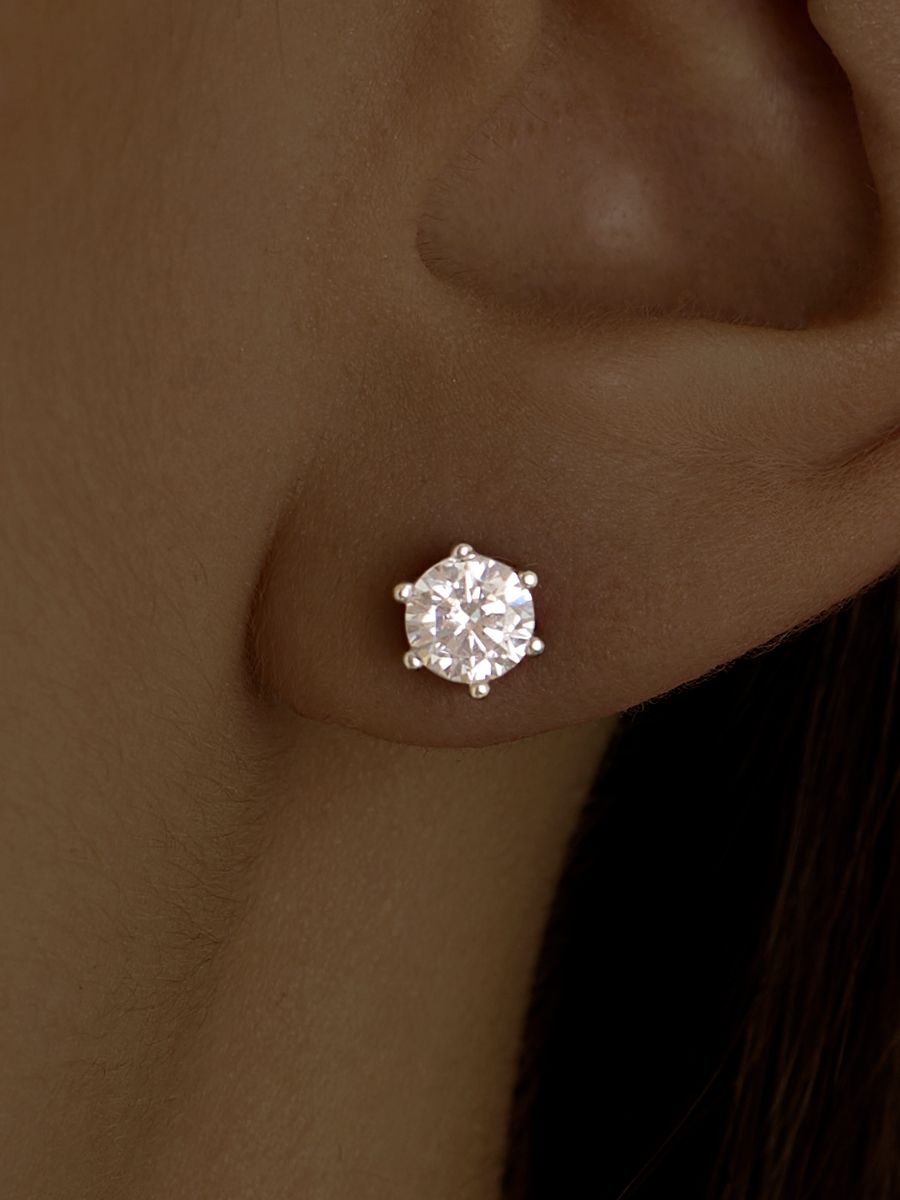 Серьги пусеты, серебро, 925 проба, родирование, фианит