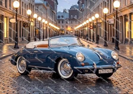 "Классический синий кабриолет Porsche 356". 42х30 см. Постер А3_006.