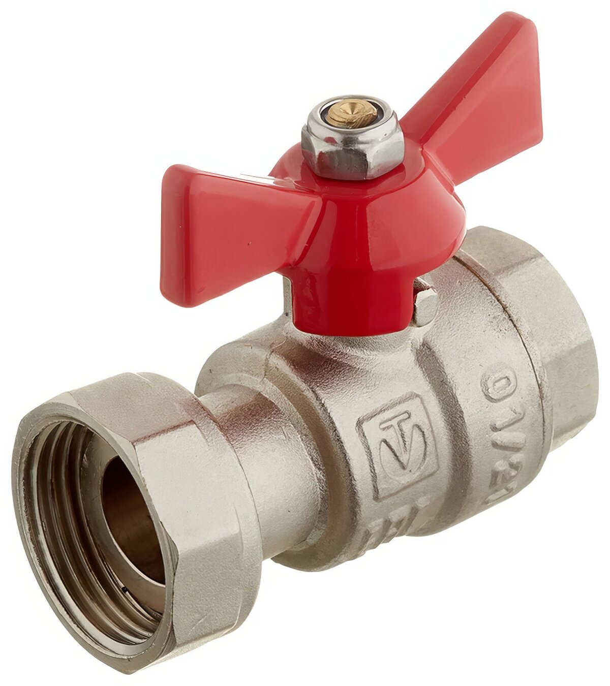 Кран шаровой латунный Valtec 3/4 ВР(г) х 1/2 ВР(г) проходной бабочка с накидной гайкой прямой (VT.241. N.0405)