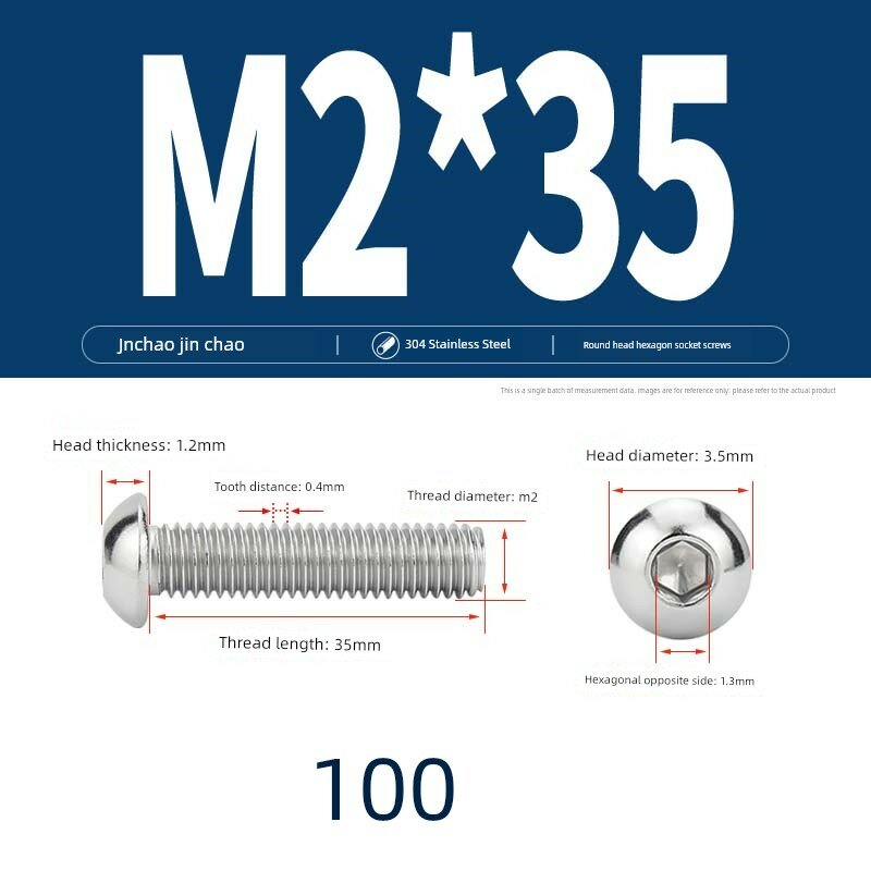 304 Нержавеющая сталь Роликовая головка Шестигранный болт М2 х 35мм - 100 шт. оптовая упаковка
