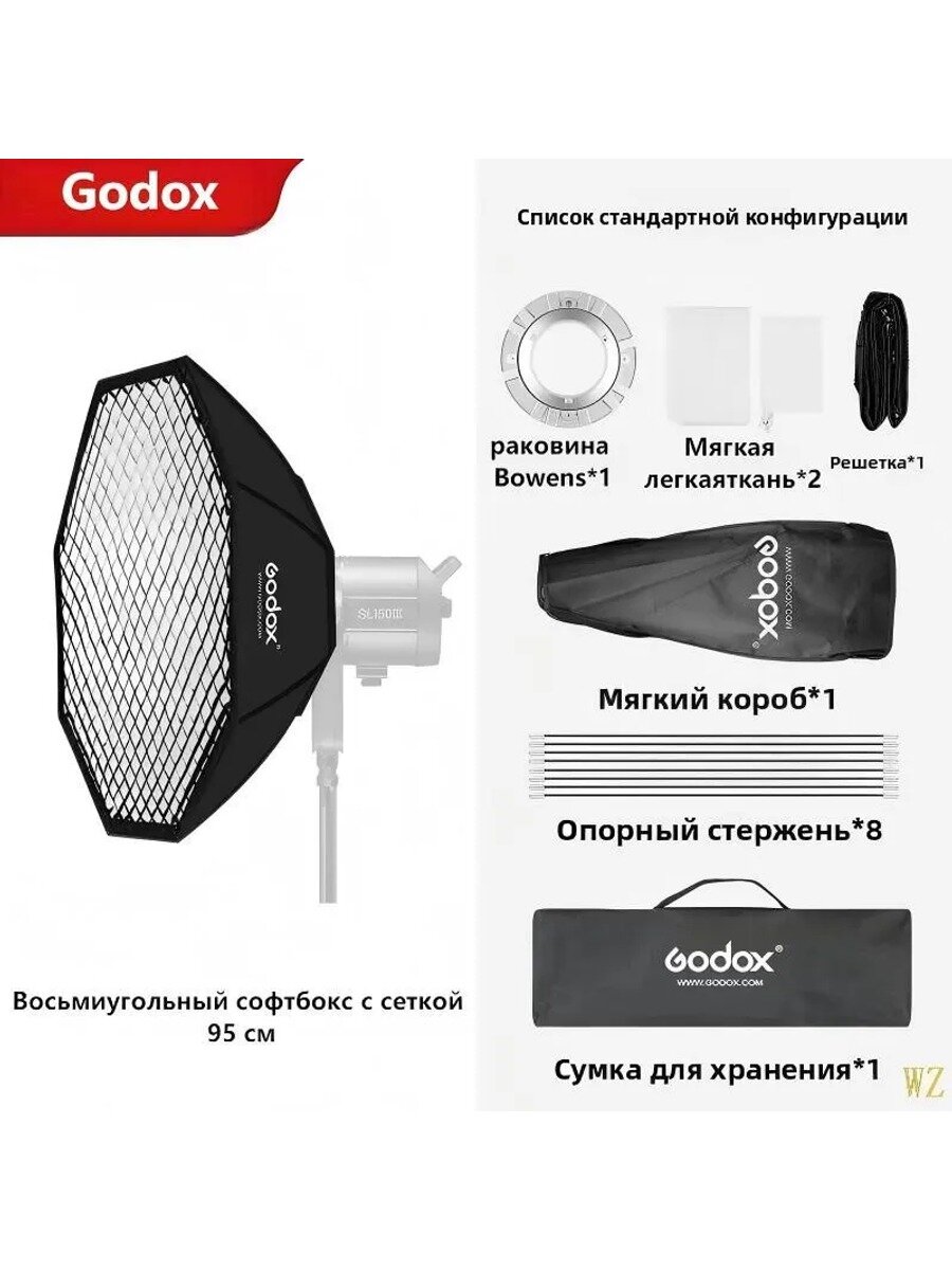 Октабокс Godox SB-FW95 95 см с сотовой решеткой, крепление Bowens, черный