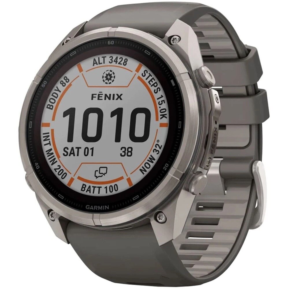 Часы Garmin Fenix 9 Pro - 51mm, Solar, inReach, Titanium with Pebble Gray/Silver Gray Silicone Band (010-04339-01)