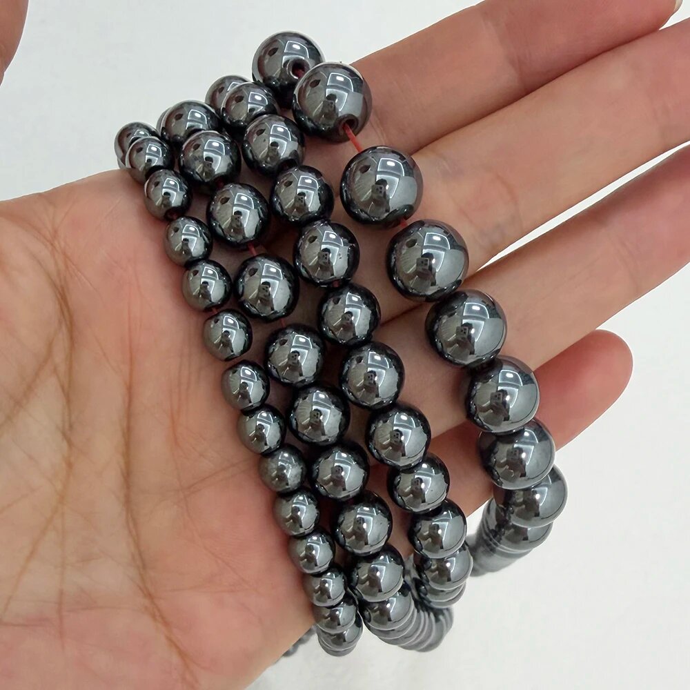 Бусины черные гематит Tony and Beads 4 6 8 10 мм Черный, 6mm 63pcs beads, Black