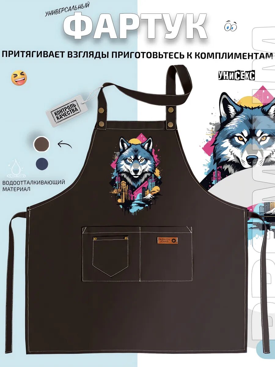 Фартук Хаски Husky аниме городской пейзаж кухонный с принтом универсальный