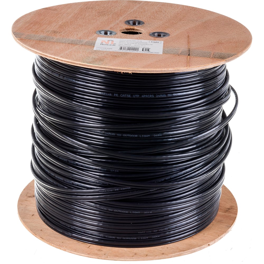 Кабель с одножильным тросом Netlink омедненный NL-CCA UTP 4PR 24 AWG CAT5е 305м внешний УТ-00000566