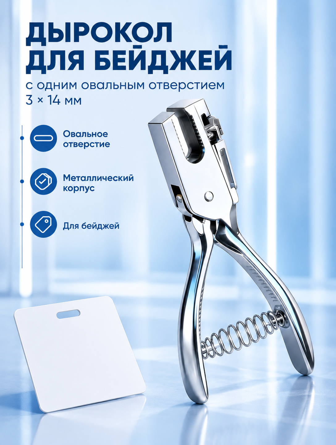 Дырокол для бейджей с одним овальным отверстием 3 × 14 мм