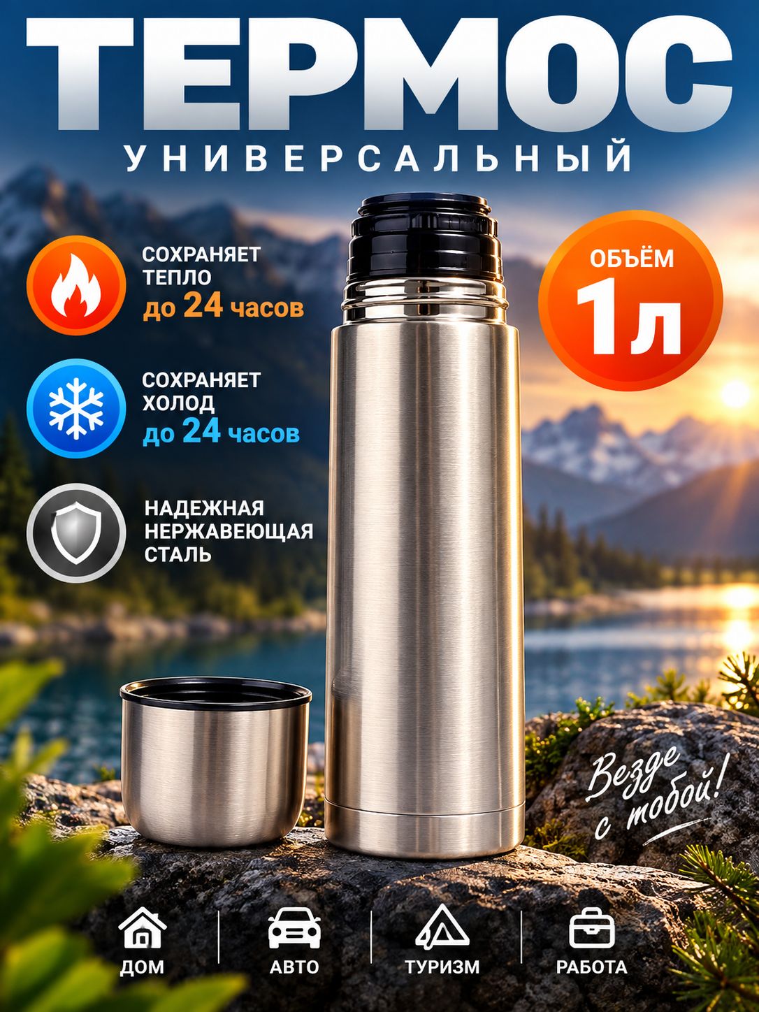Термос для чая 1 литр из нержавеющей стали