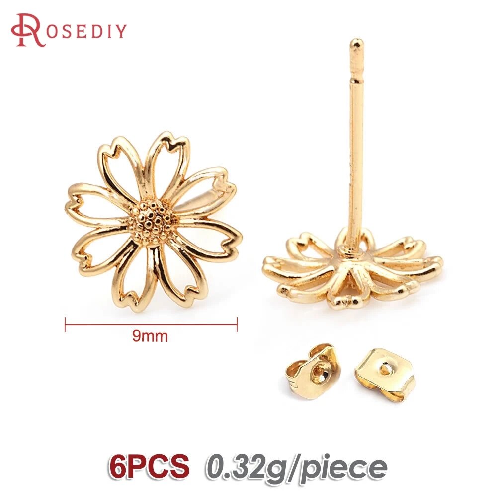 Серьги-гвоздики Rosediy, 18K Gold Color, 15 мм, 4шт