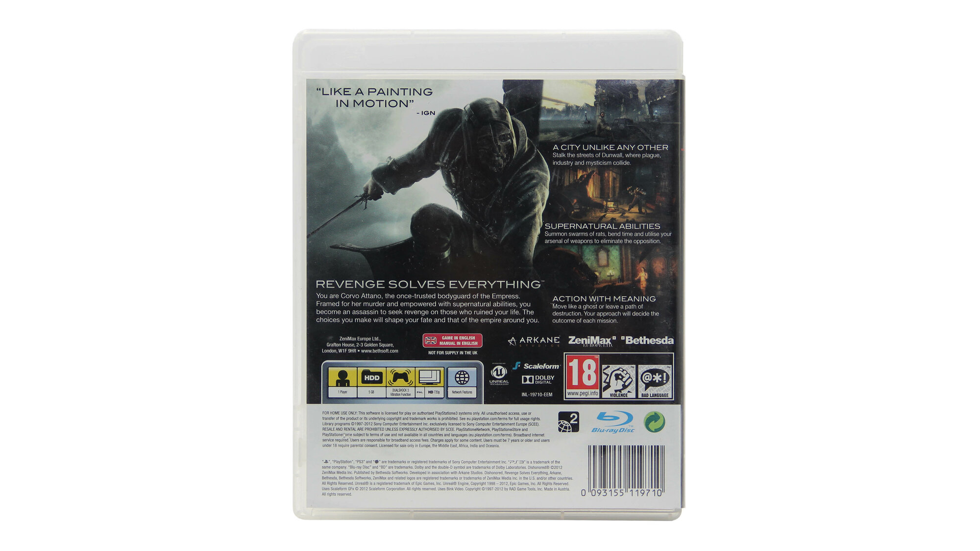 Dishonored (PS3) Диск, Полностью на английском языке, 18+ — фото 1