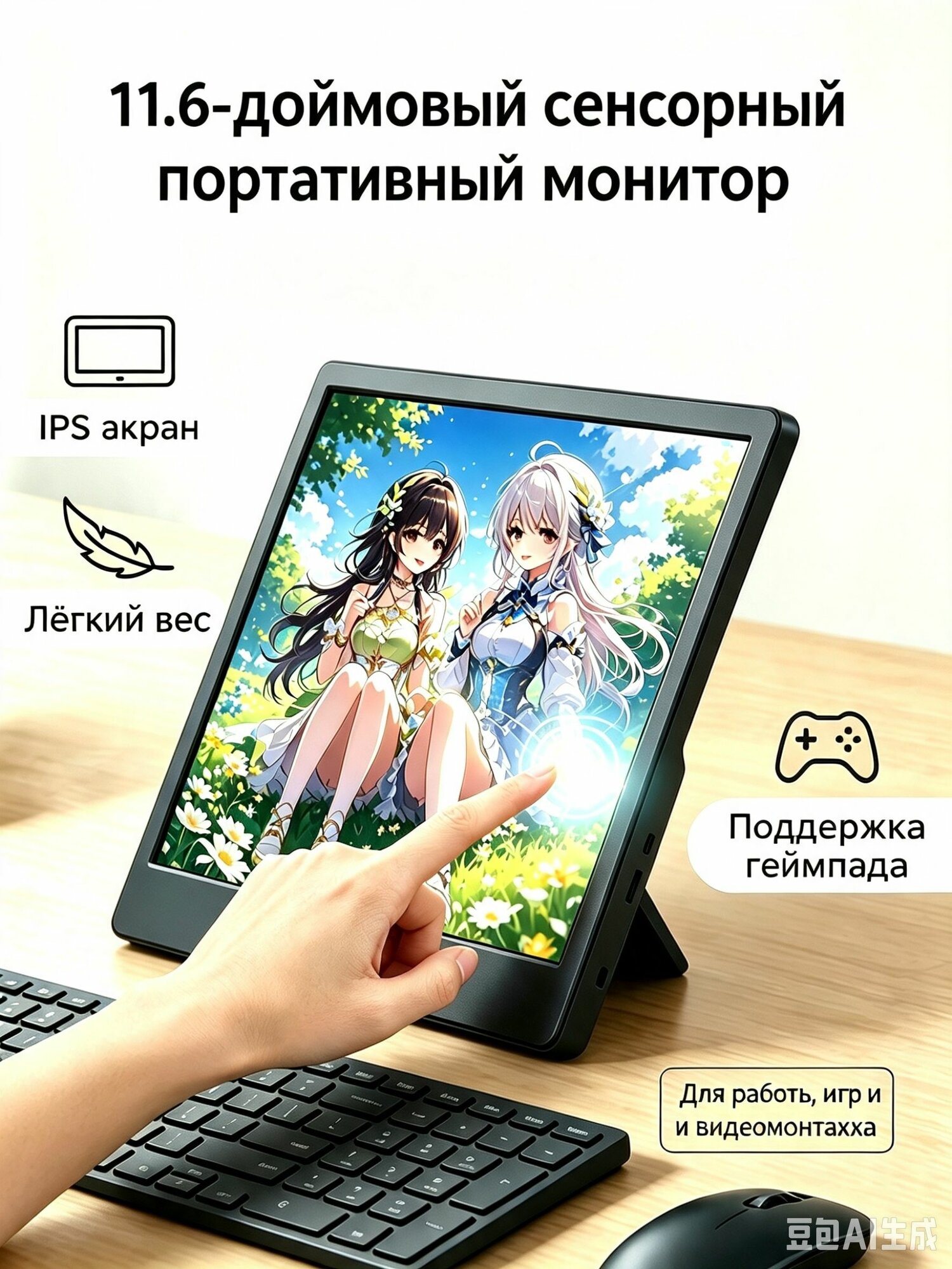 11.6" Монитор xianshiqi 11.6, IPS, 1366x768 HD, 60 Гц, черный матовый