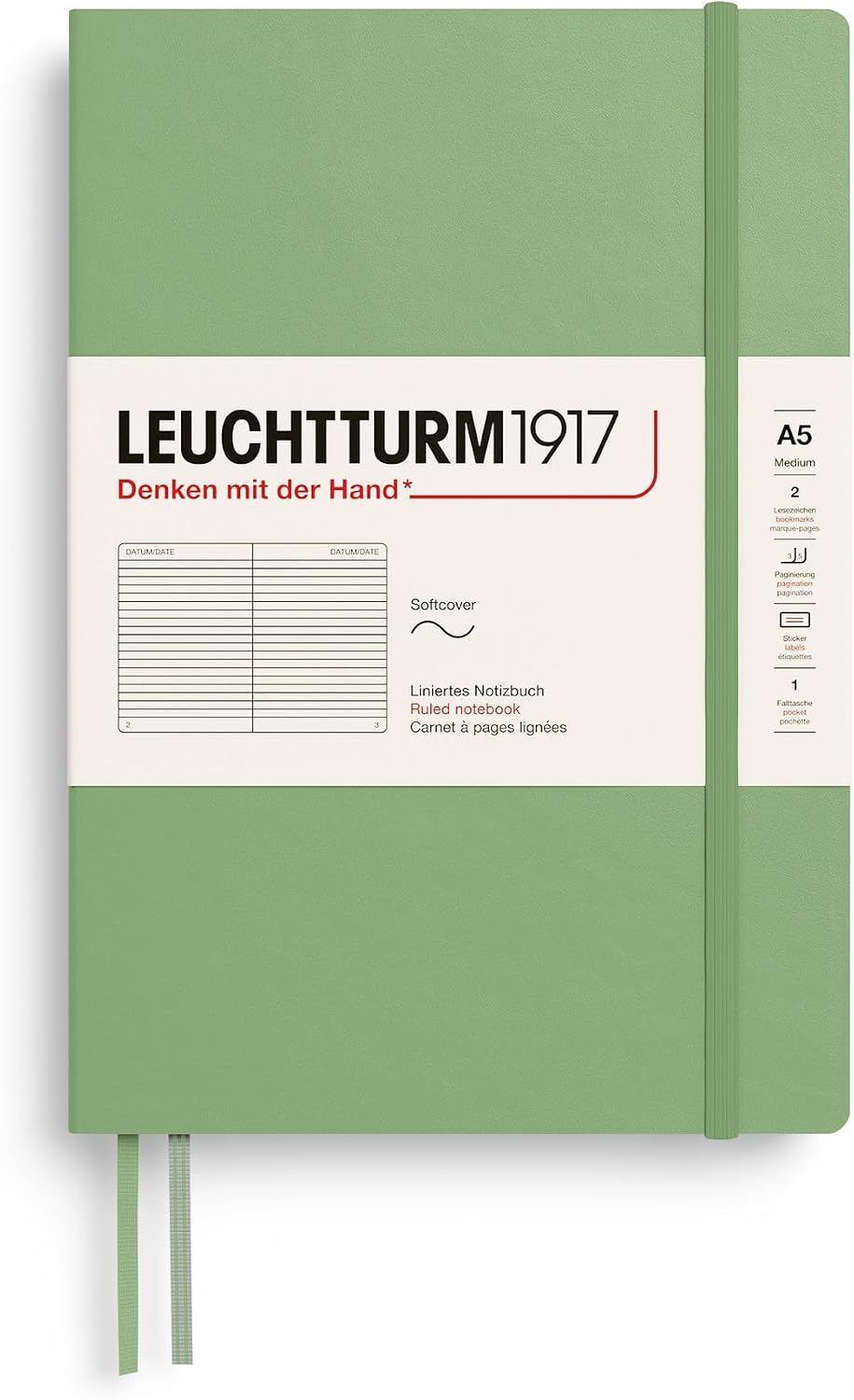 Блокнот Leuchtturm1917 формат А5 , в линейку, мягкая обложка, 123 страницы оттенок Sage