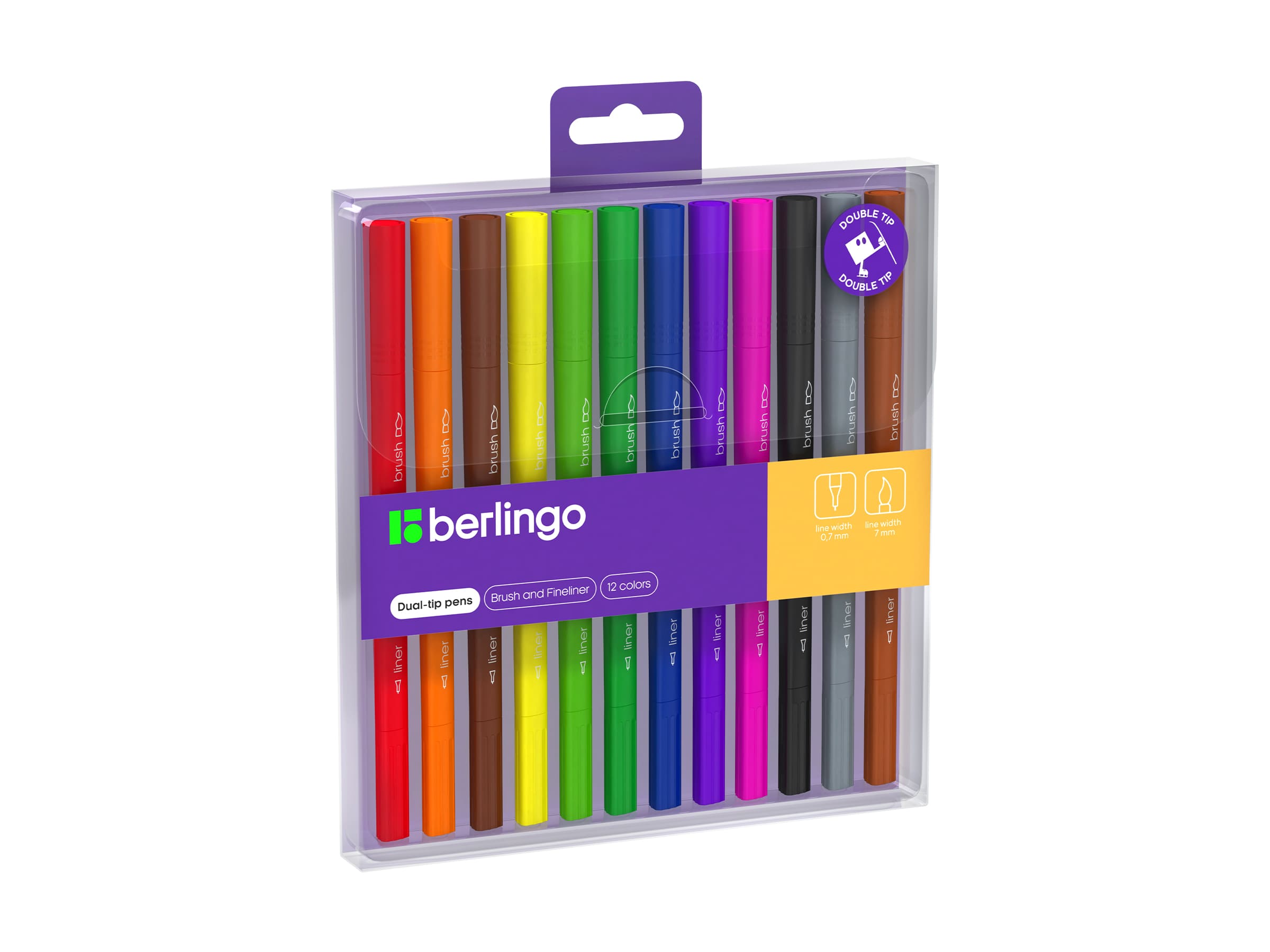 Фломастеры «Brush & Fineliner» Berlingo, 12 цветов