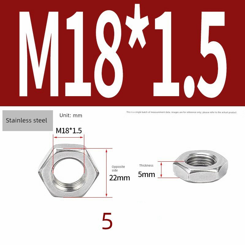 304 нержавеющая сталь шестигранная гайка M18x1.5, толщина 5мм, 22мм по грани, 5 шт. для трубных систем