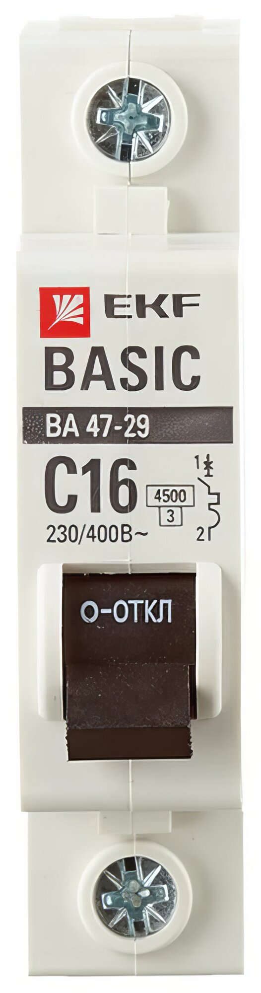 Автоматический выключатель модульный EKF Basic ВА 47-29 1P 16А тип C 4,5 кА 230 В (mcb4729-1-16C)