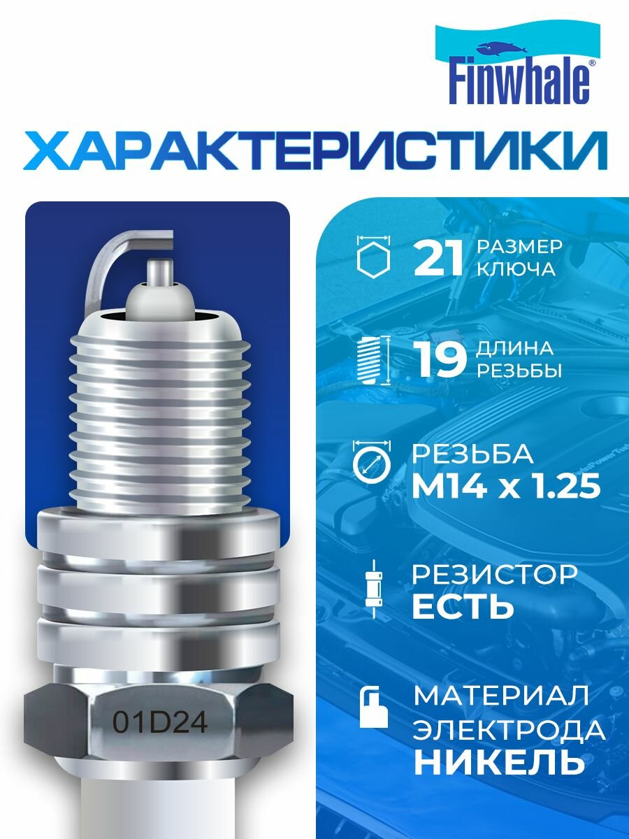 Свечи зажигания Finwhale F508 Для карбюраторных ВАЗ 2101, 2102, 2103, 2104, 2105, 2106, 2107 21080-2115 Нива ГАЗ Волга