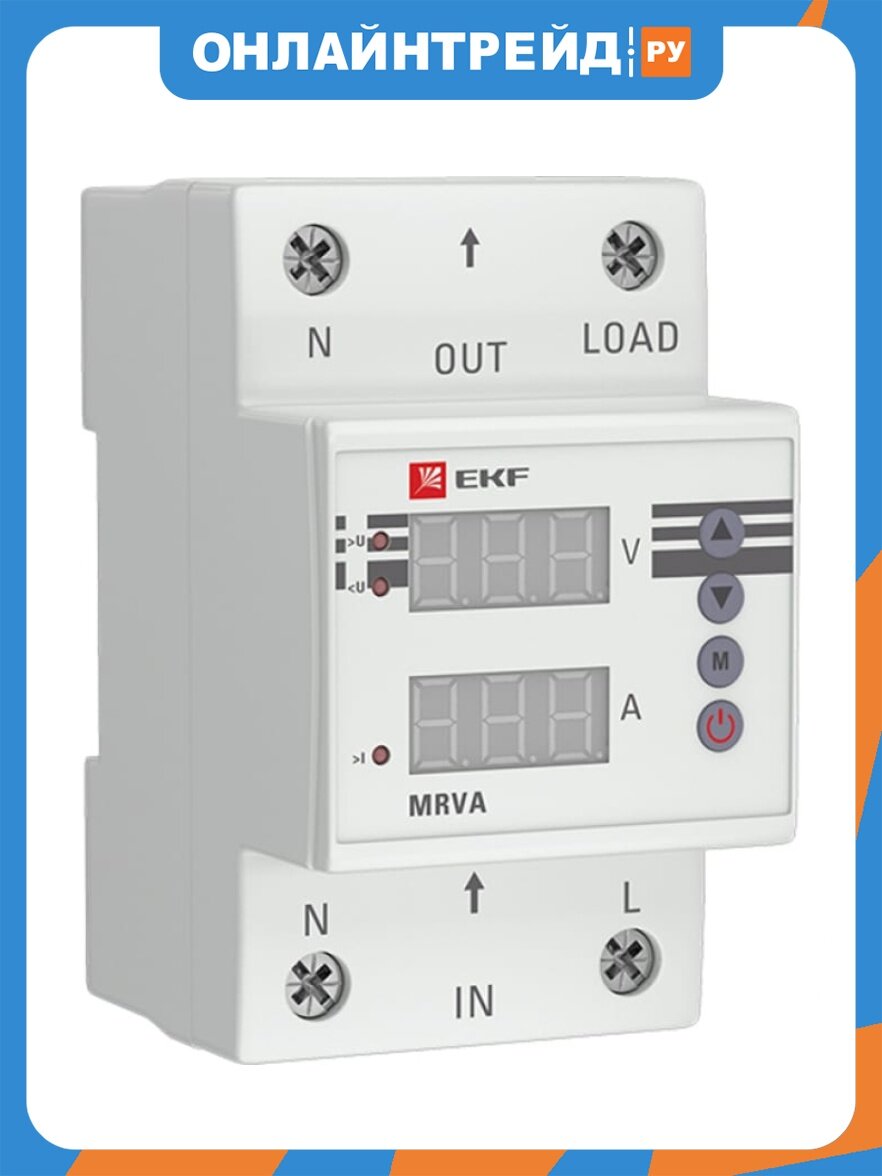 Реле напряжения и тока с дисплеем Ekf MRVA 40А PROxima, MRVA-40A