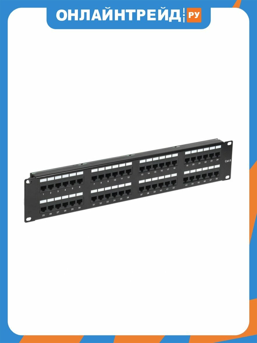 Патч-панель Rexant PRO с кабельными органайзерами 19", 2U, 48 портов, UTP, RJ-45, CAT 6