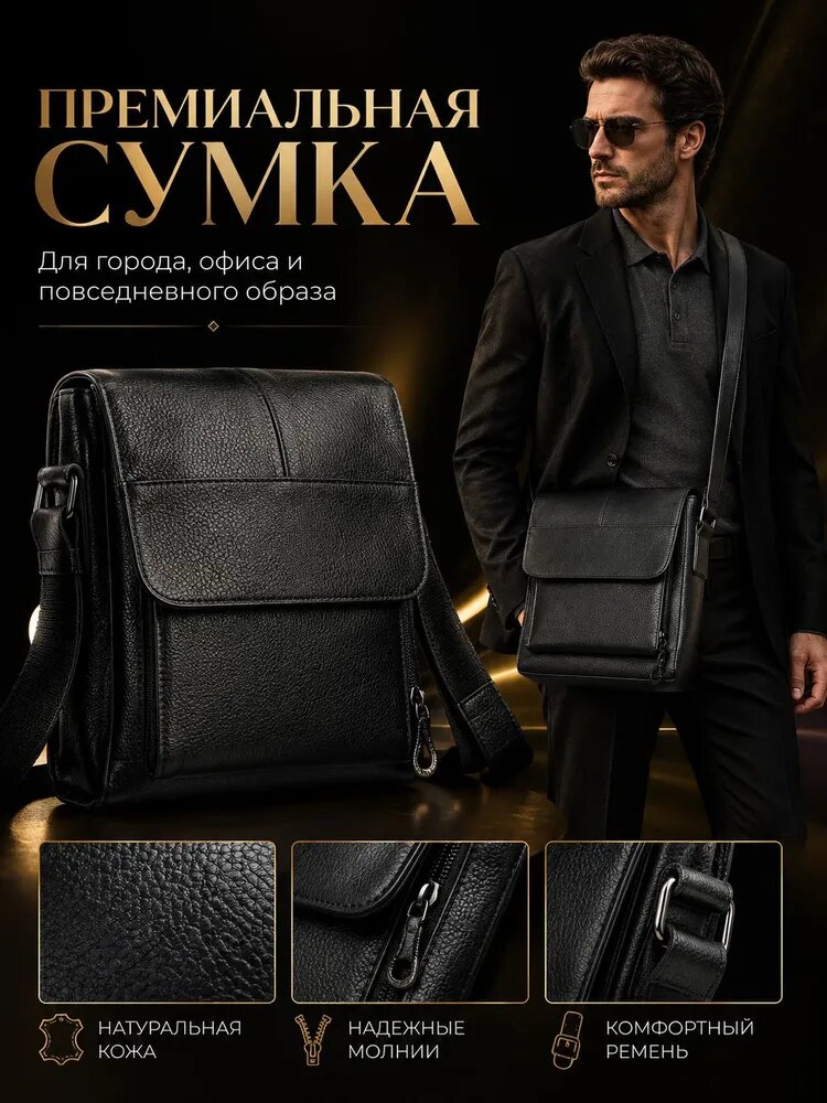 Сумка FAUSTINI DREAM, мужская, через плечо, кожаная, черная