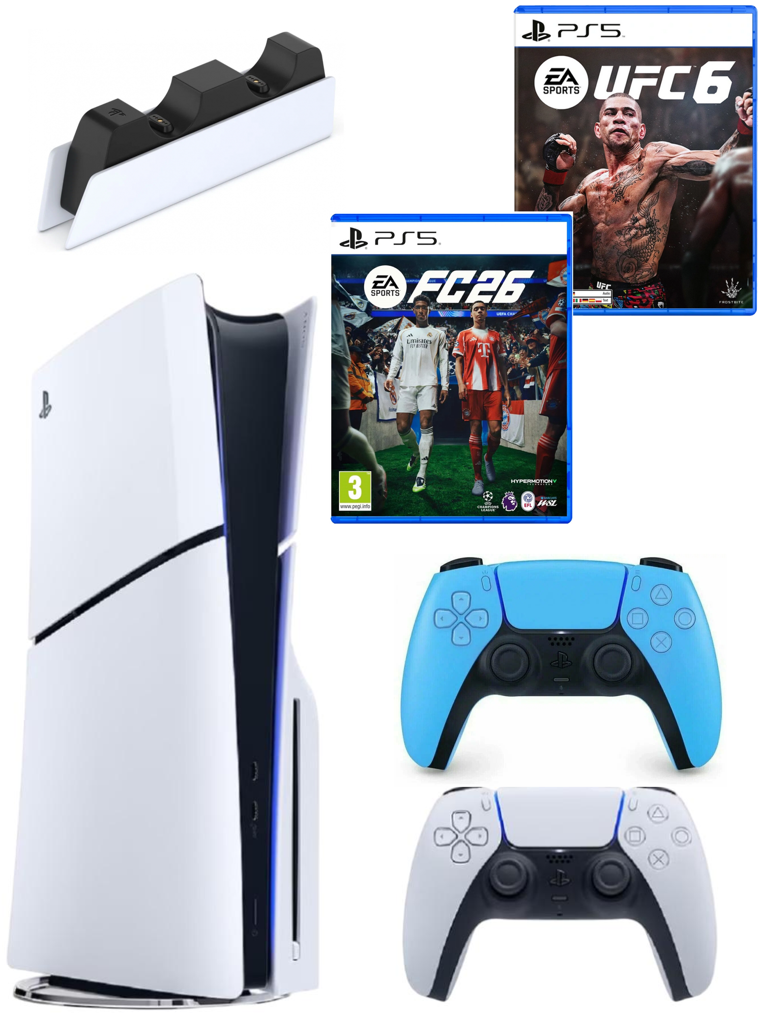 Игровая приставка Sony PlayStation 5 Slim,1тб,+геймпад(голубой) и зарядная станция,2 игры(UFC26, FC26), подробнее в чате