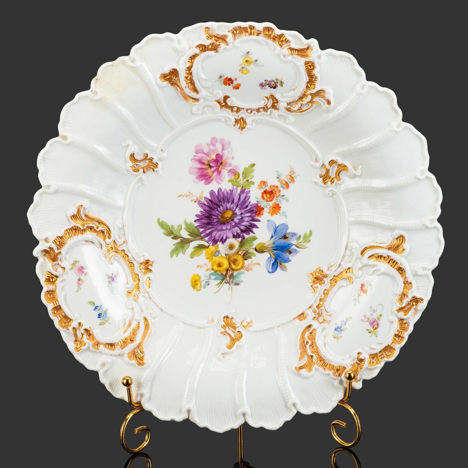 Блюдо "Мейсенский букет", фарфор, роспись, золочение, Meissen (Мейсенский фарфор)