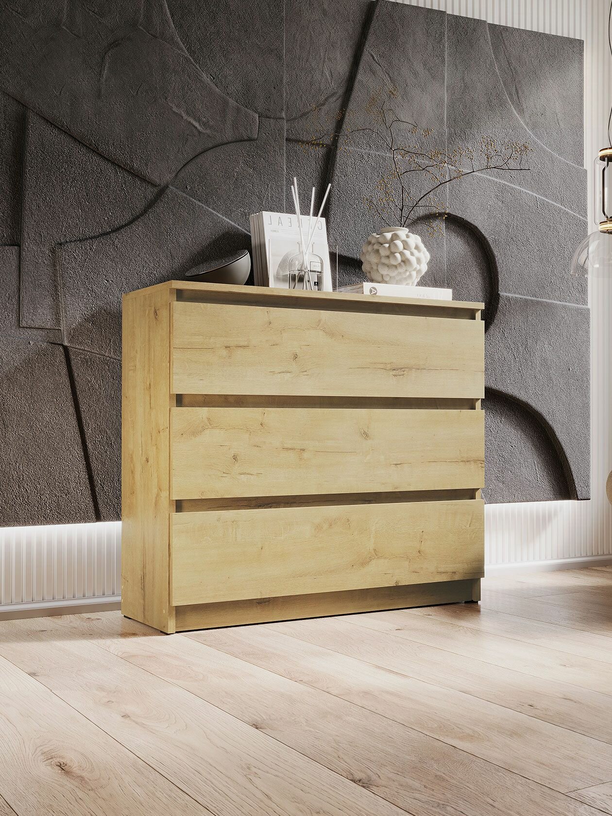 Комод для одежды и хранения вещей Вега с ящиками, 82.8x32.4x75.5 см, Дуб Вотан