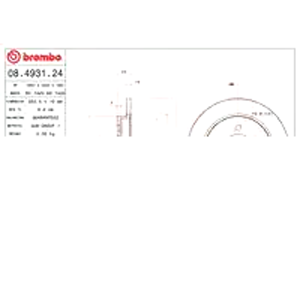 BREMBO 08.4931.21 диск тормозной Ford (Форд) Fiesta (Фиеста) седан 1.6 ti 2015- (Комплект 2 штуки)