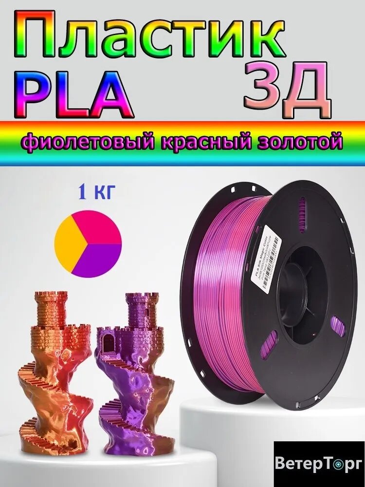 Проволока для 3D-моделирования PLA, фиолетовый красный золотой, 1.75 мм
