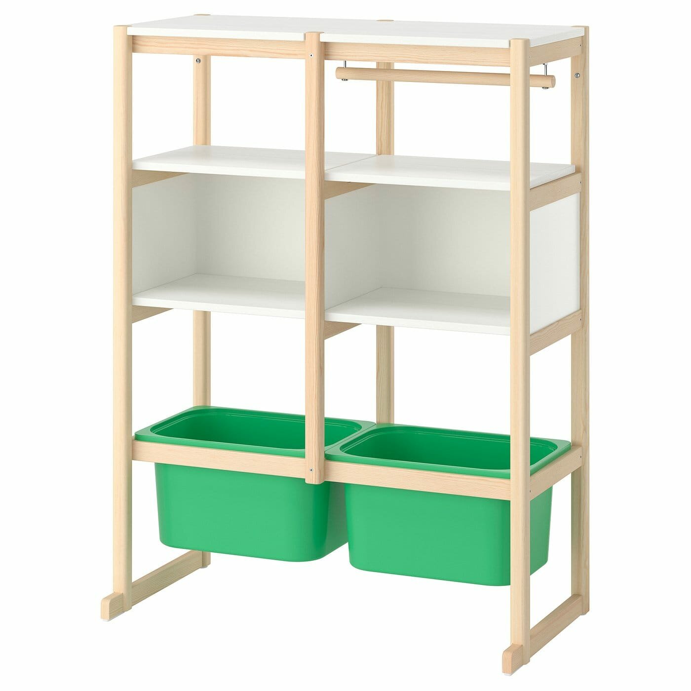 Комбинация открытых шкафов IKEA FLISAT, светлая сосна, окрашенная в белый цвет, белый/ярко-зеленый, 88x38x117 см 596.249.11