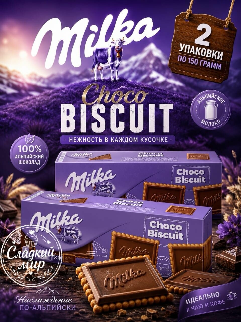 Печенье Milka Choco Biscuit, 2шт по 150гр.